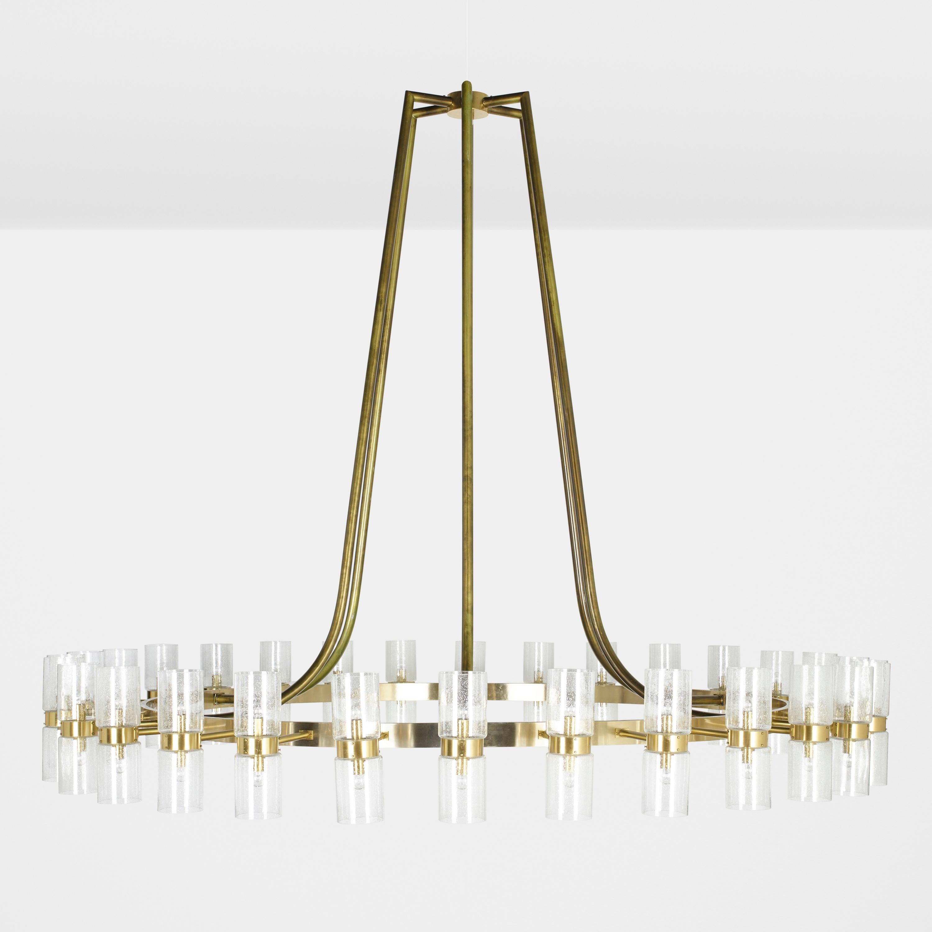 Norwegian Designer, Monumental Chandelier, Brass, Glass, Norway, C ...