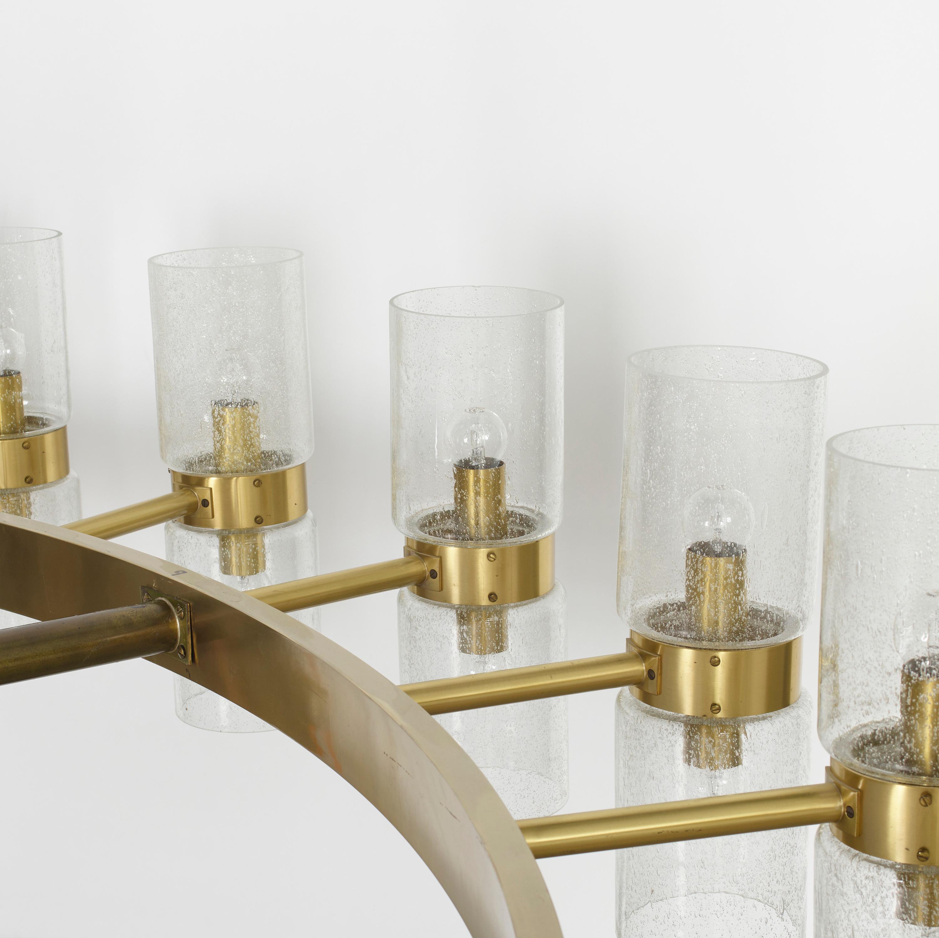 Norwegian Designer, Monumental Chandelier, Brass, Glass, Norway, C ...