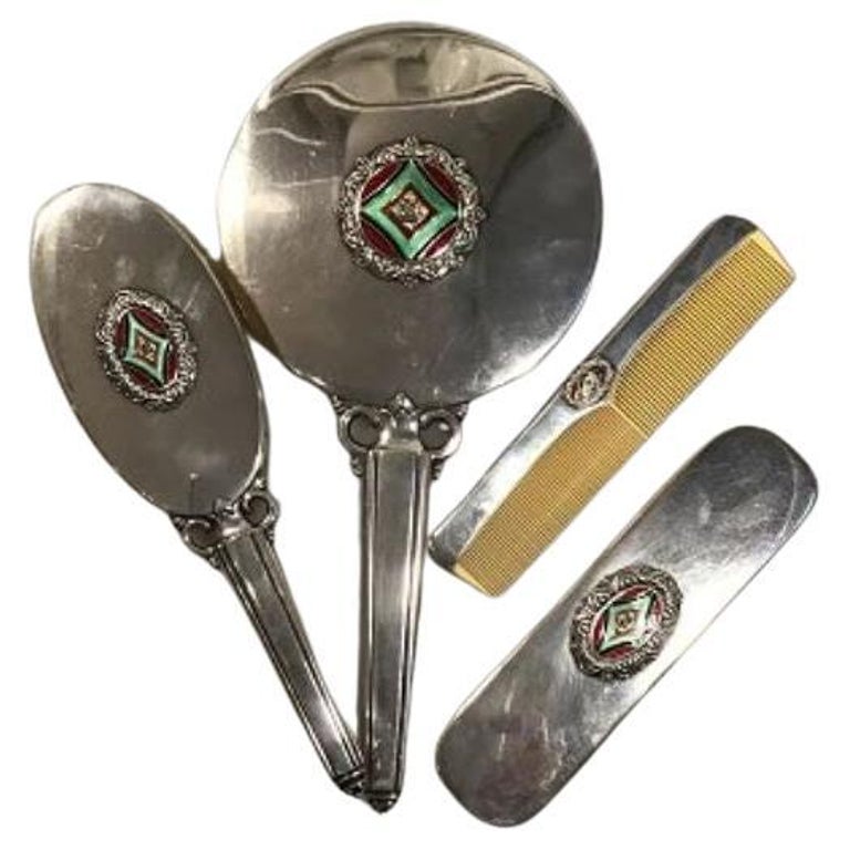 Norwegian Dressing Set Silver with Enamel Decoration '4 Pcs' Thune For ...