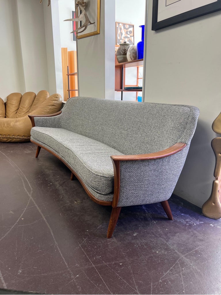 Norwegian Long Curved Sofa Danish Mid-Century Modern Teak Upholstered ...