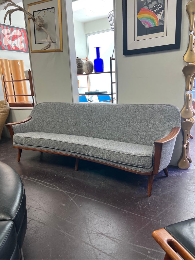Norwegian Long Curved Sofa Danish Mid-Century Modern Teak Upholstered ...