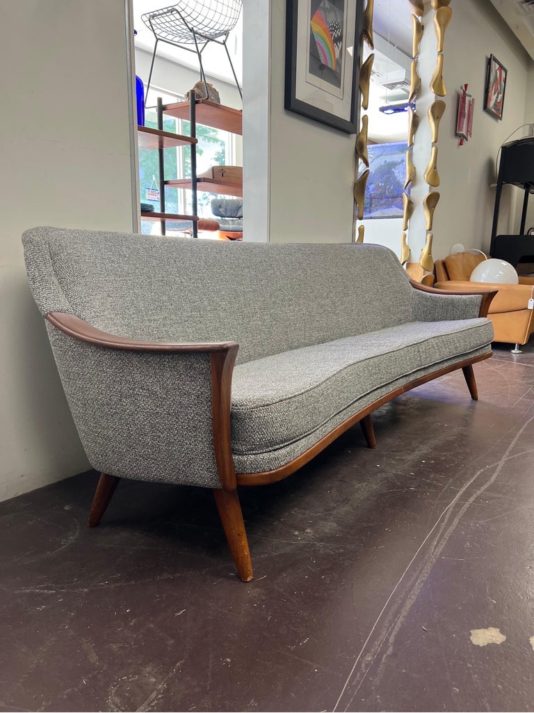 Norwegian Long Curved Sofa Danish Mid-Century Modern Teak Upholstered ...