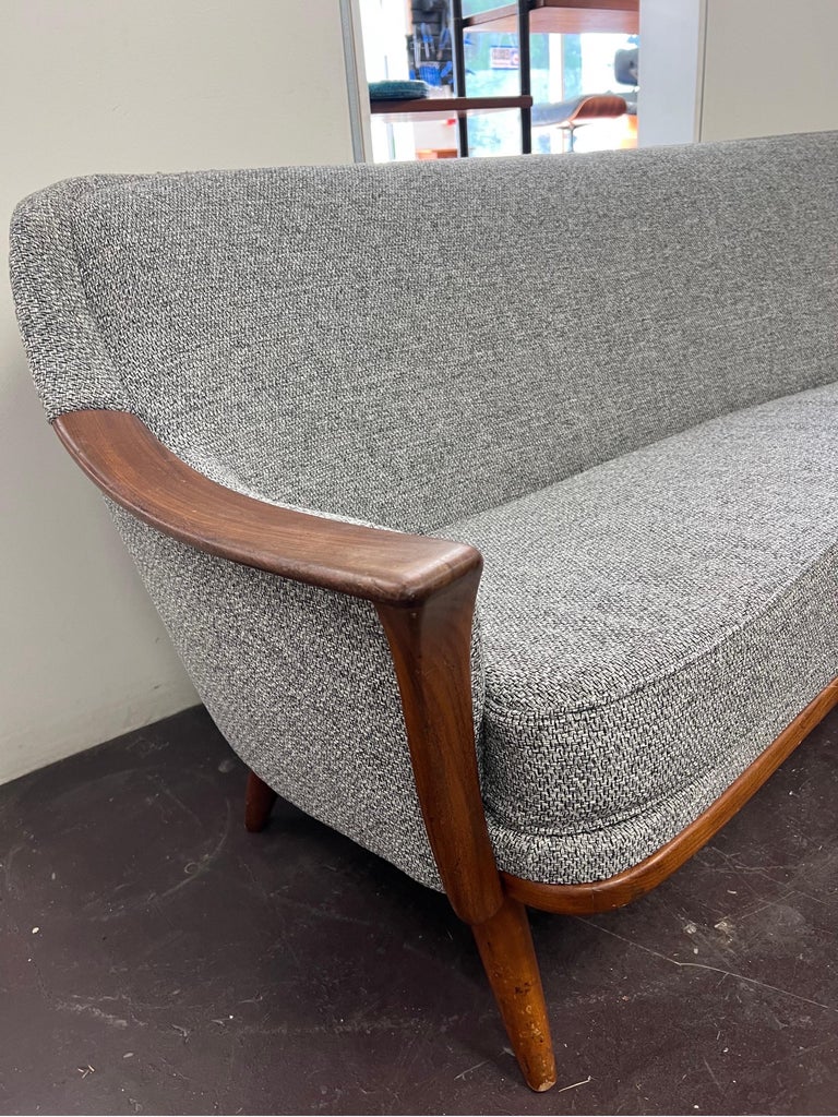 Norwegian Long Curved Sofa Danish Mid-Century Modern Teak Upholstered ...