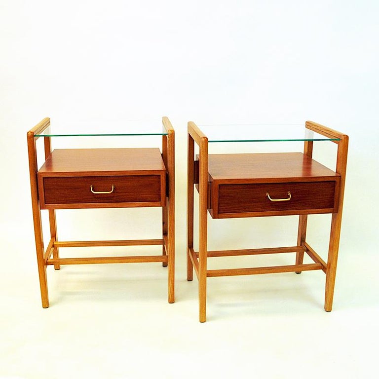 Norwegian Midcentury Teak and Beech Pair of Night/Side Tables 1950s For Sale at 1stDibs
