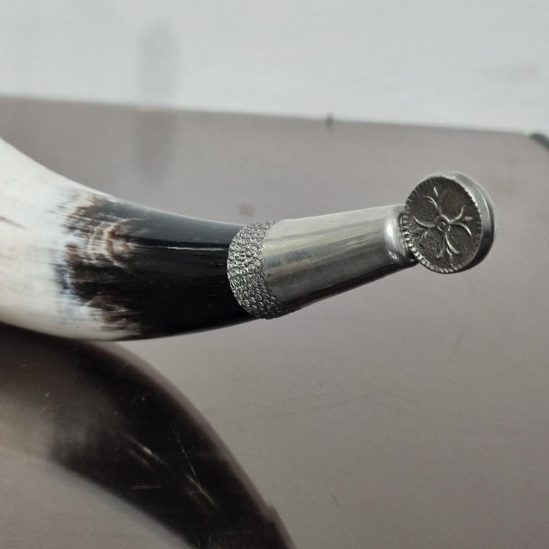 Norwegian Pewter Drinking Horn, with Lid, Viking Style, 1960s at 1stDibs