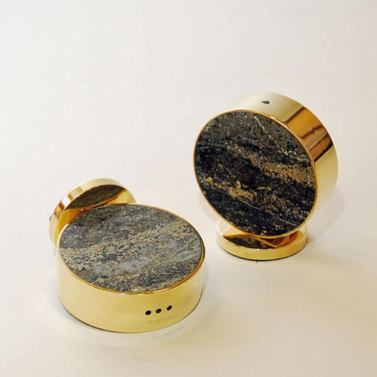 Norwegian Stone and Brass Salt and Pepper Set by Saulo-Sulitjelma ...