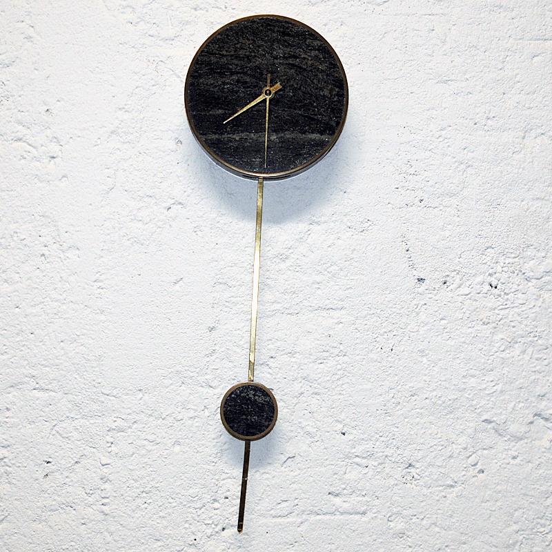 Norwegian Stone and Brass Wall Clock by Saulo - Sulitjelma, 1970s For ...