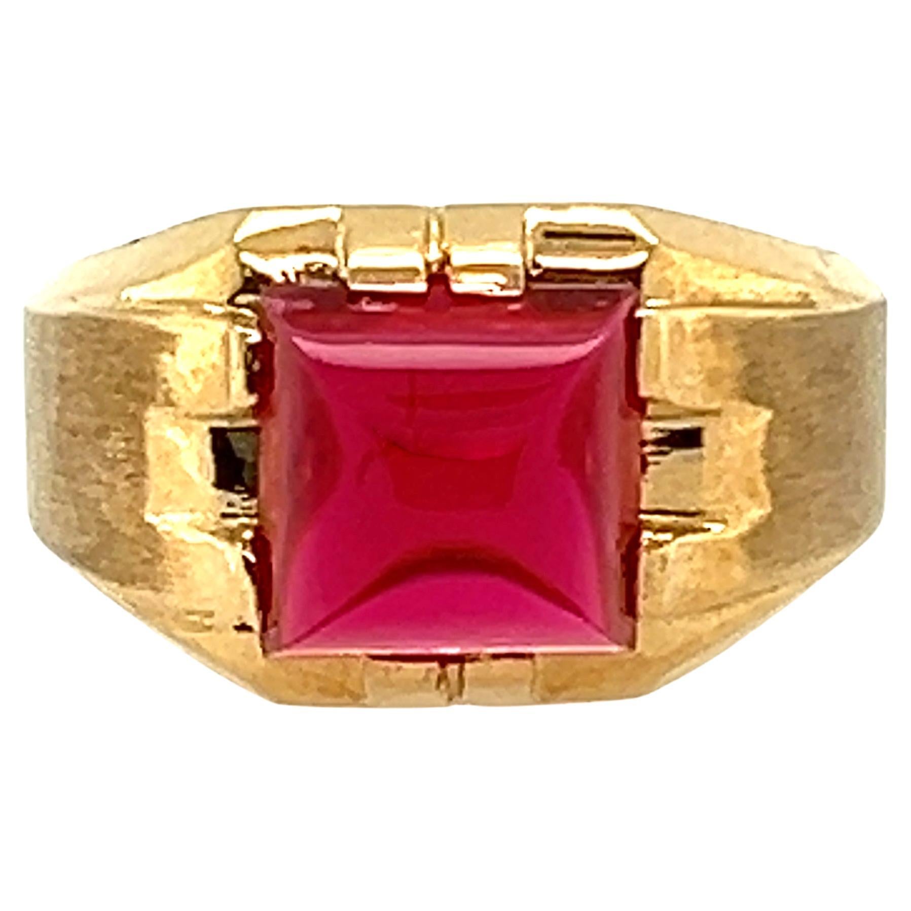 NOS Retro Ruby Mens Cocktail Ring Yellow Gold Antique Original 1940 ...