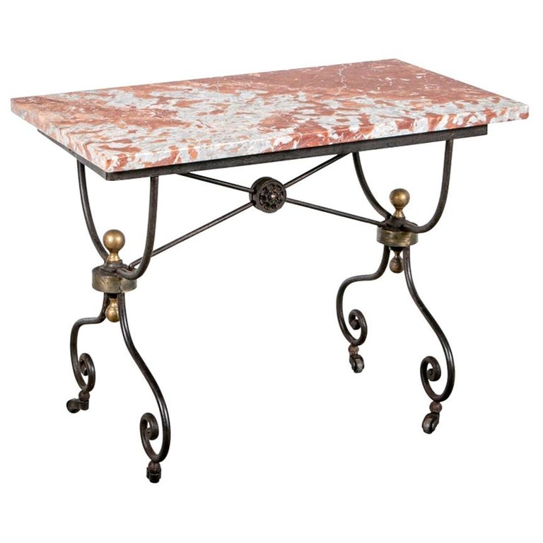 Notable French Iron Base Marble Top Pastry Table at 1stDibs