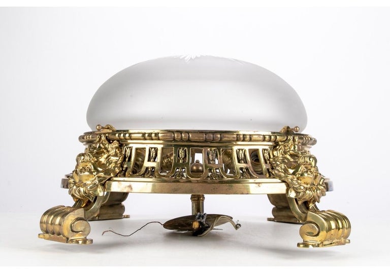 Notable Georgian Style Brass Lion Motif Light Fixture For Sale at 1stDibs