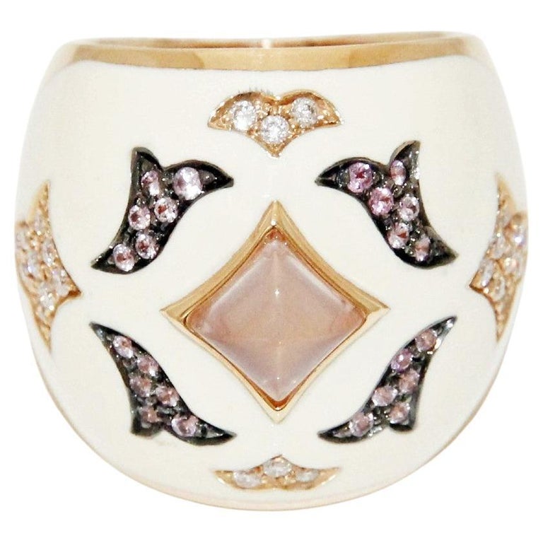 Nouvelle Bague 18K Rose Gold Enamel Ring For Sale at 1stDibs