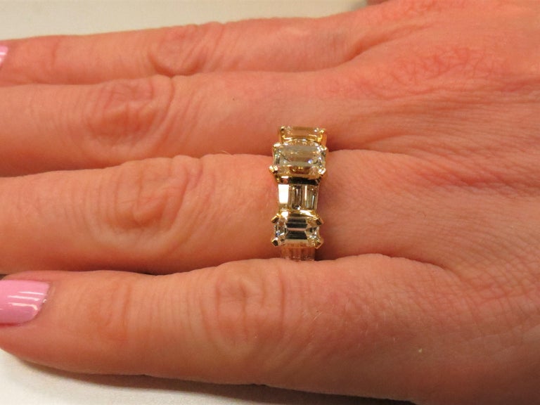 Nova 18 Karat Yellow Gold Emerald Cut and Baguette Diamond Ring For ...