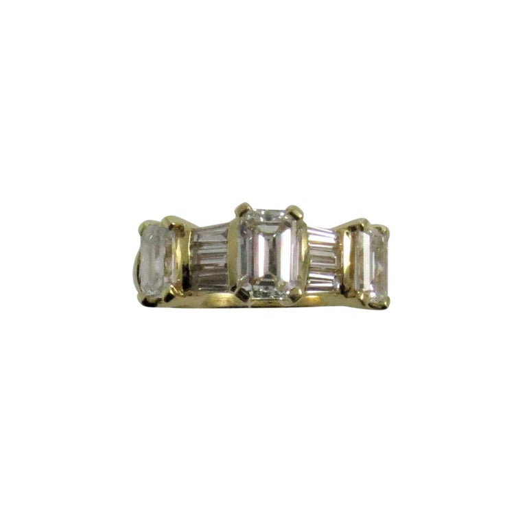 Nova 18 Karat Yellow Gold Emerald Cut and Baguette Diamond Ring For ...