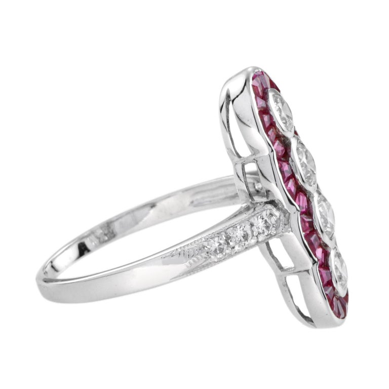 Customizable Four Stone Diamond and Ruby Cocktail Ring in 14K White ...