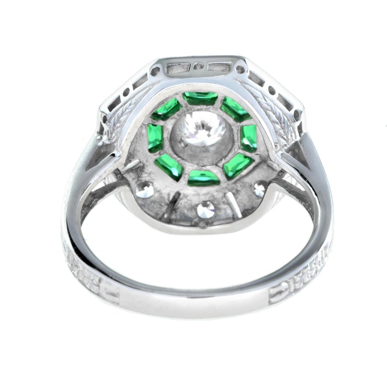 Customizable Diamond and Emerald Art Deco Style Octagon Target Ring in ...