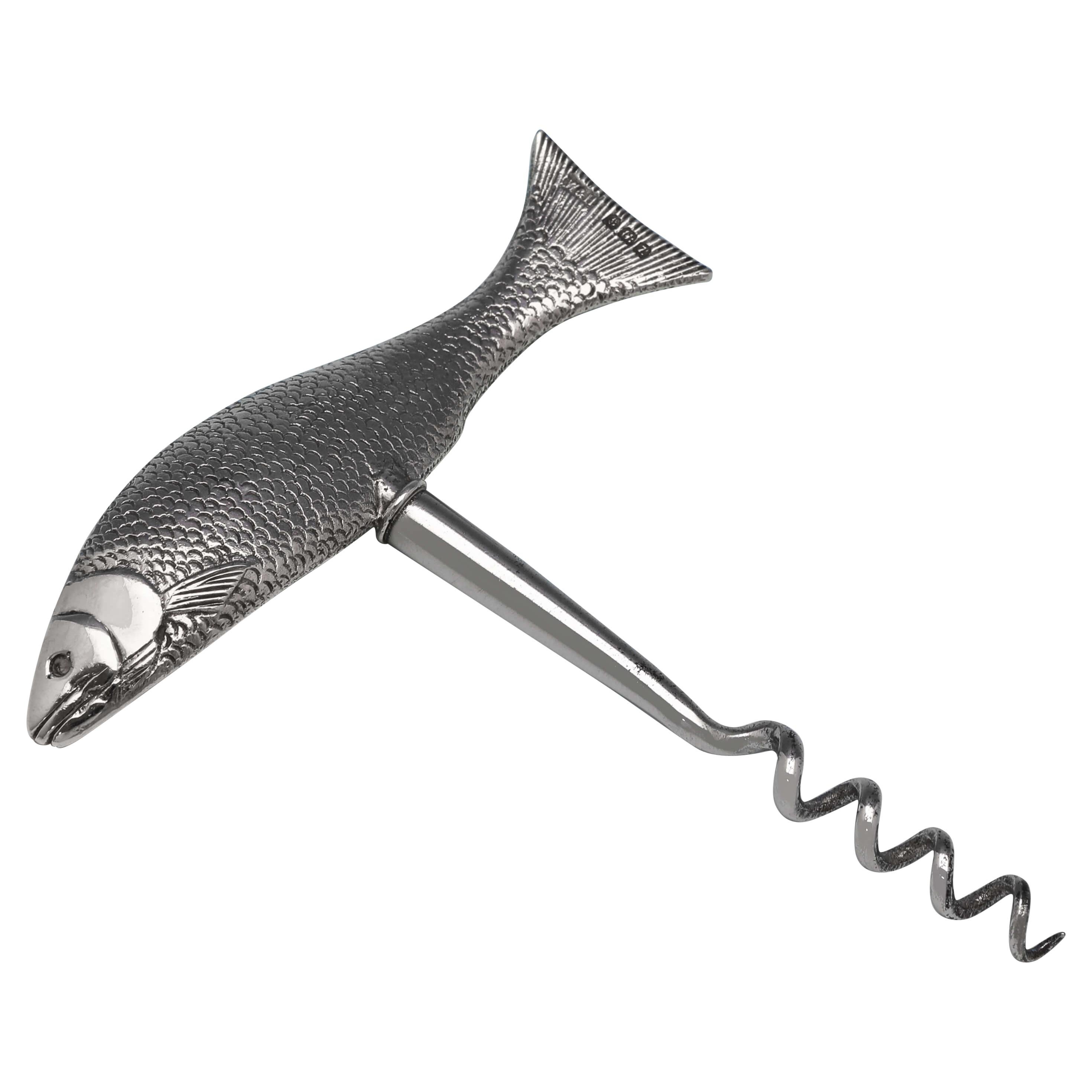 Novelty Fish Model Sterling Silver Corkscrew by Walker and Hall, 1949 ...