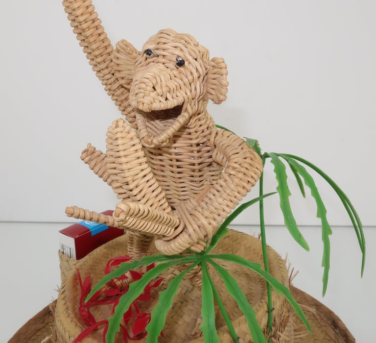Novelty Straw Beach Hat With Monkey, C.1960 at 1stDibs