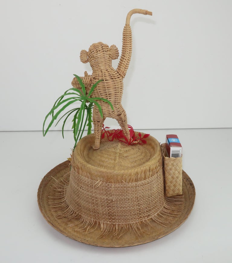 Novelty Straw Beach Hat With Monkey, C.1960 at 1stDibs