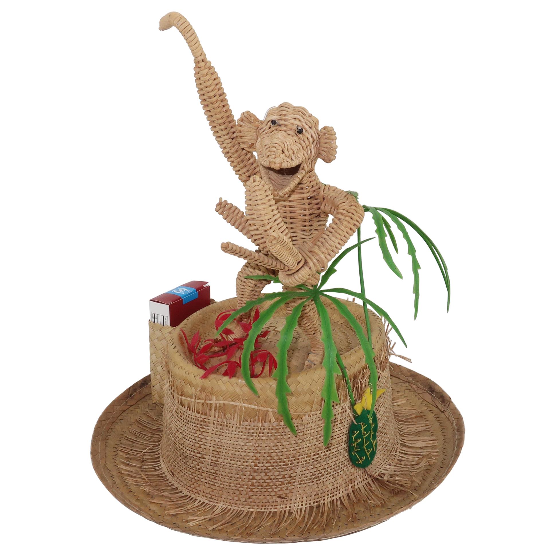 Novelty Straw Beach Hat With Monkey, C.1960 at 1stDibs