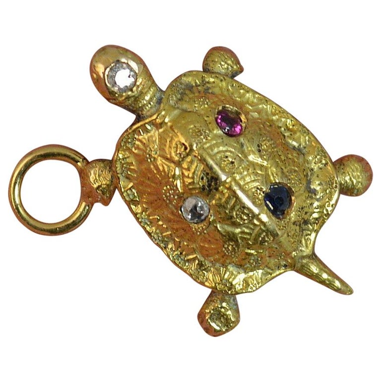 Novelty Victorian Turtle 15 Carat Gold Diamond Pendant For Sale at 1stDibs