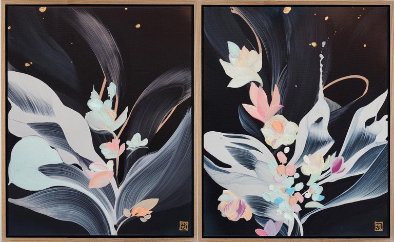 Novi Lim - Flower Duet II, Original Framed Signed Contemporary Abstract ...