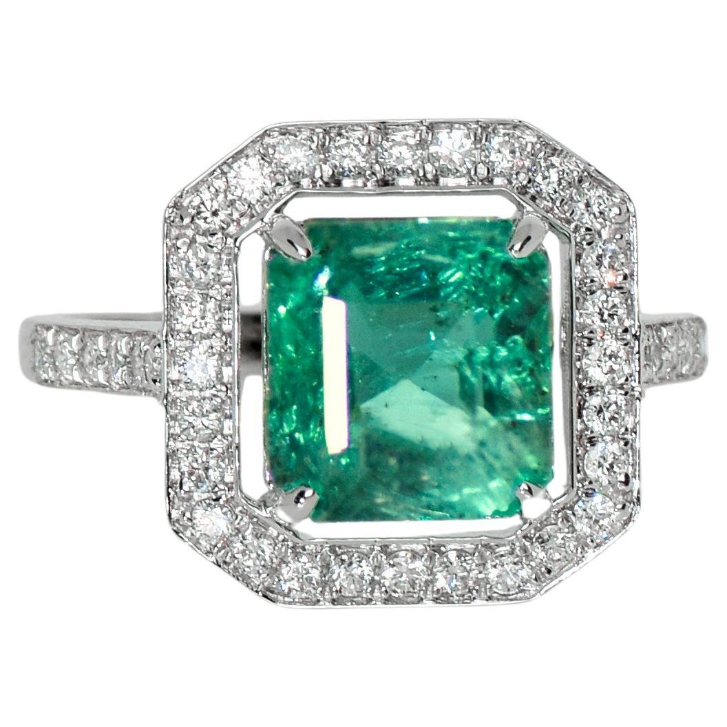 IGI 14K 3.25 Ct Emerald&Diamonds Antique Art Deco Style Engagement Ring ...
