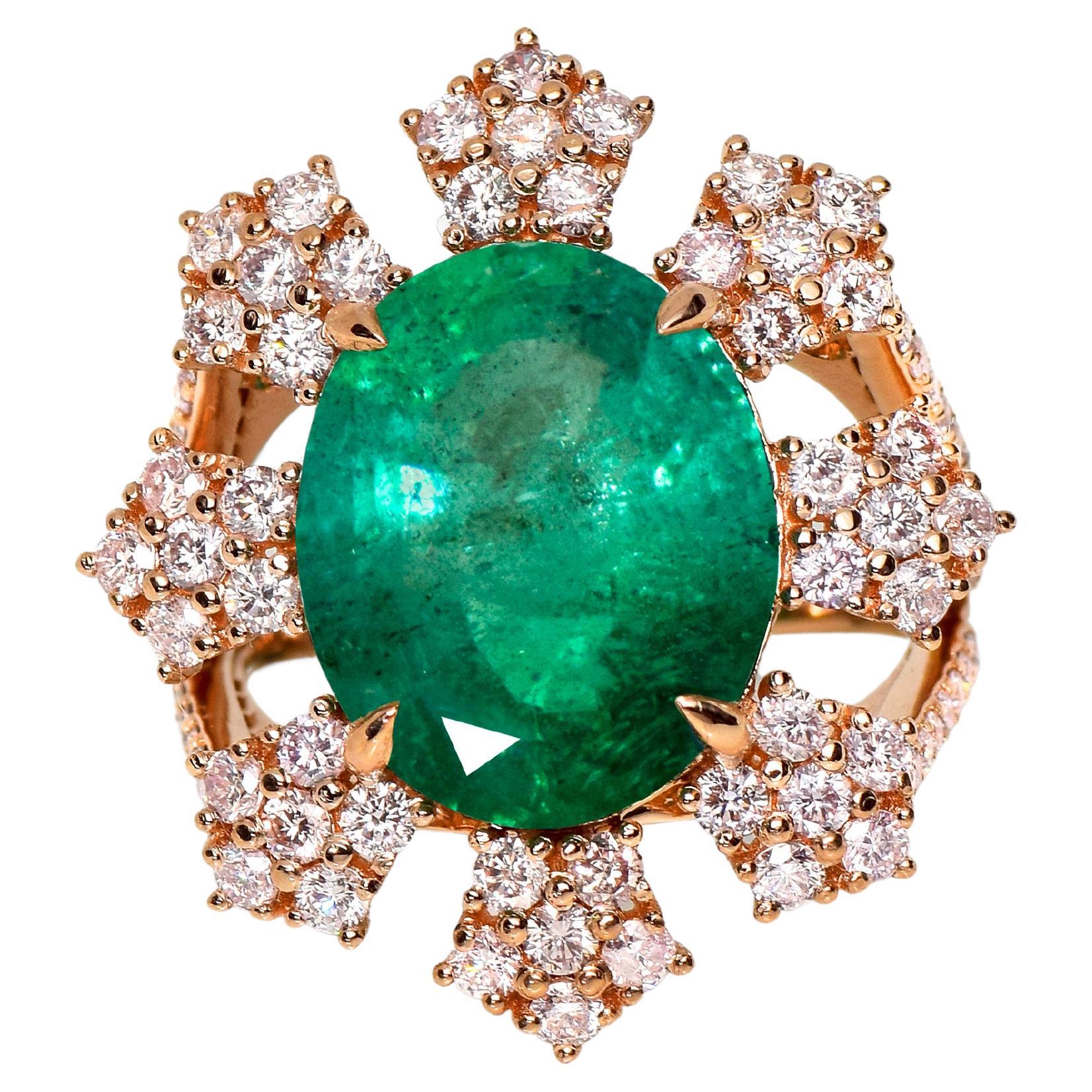 NRP*IGI 18K 24.44 ct Natural Green Emerald&Pink Diamond Art Deco ...