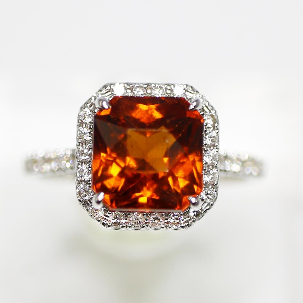 14K IGI 3.62 Ct Fanta Garnet&Diamonds Antique Art Deco Style Engagement ...