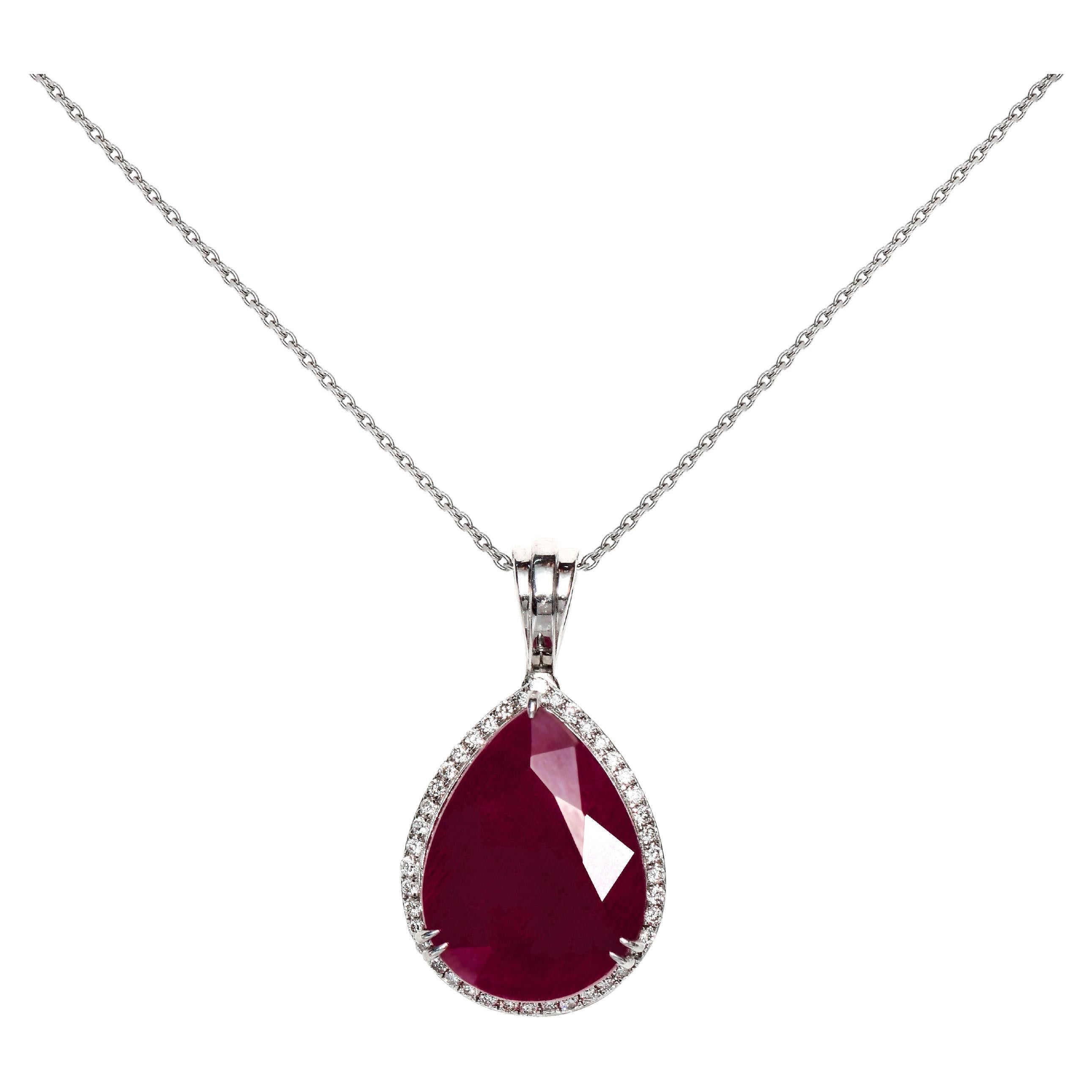 *NRP* IGI 14K 8.08 Ct Natural Unheated Ruby Antique Pendant Necklace For Sale at 1stDibs