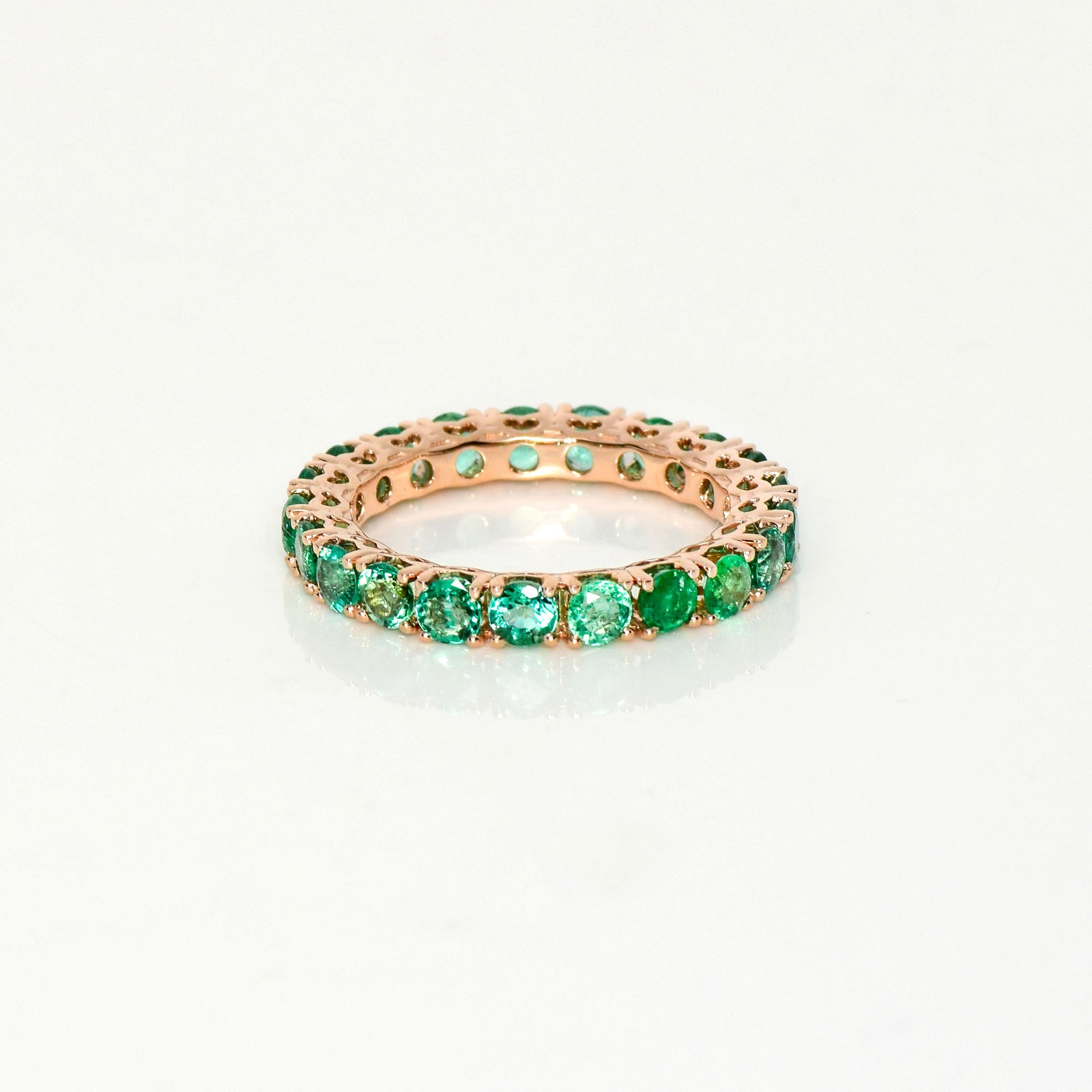 IGI 14k 2.27 Ct Vivid Green Emerald Eternity Engagement Ring For Sale ...