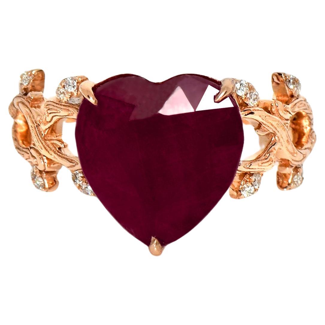 *NRP* IGI 14K 5.74 Ct Natural Unheated Ruby Antique Art Deco Engagement Ring For Sale at 1stDibs