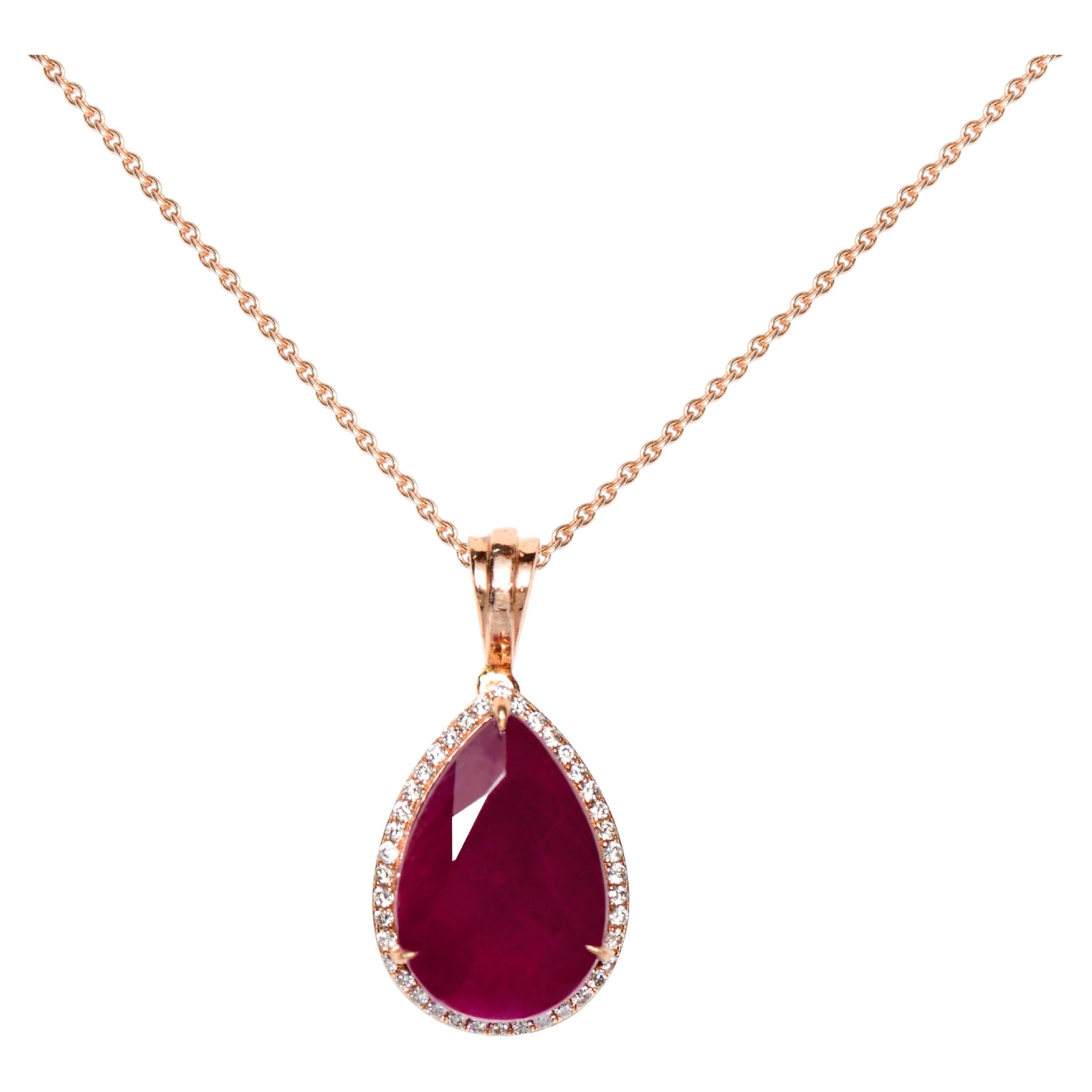 *NRP* IGI 14K 8.08 Ct Natural Unheated Ruby Antique Pendant Necklace For Sale at 1stDibs