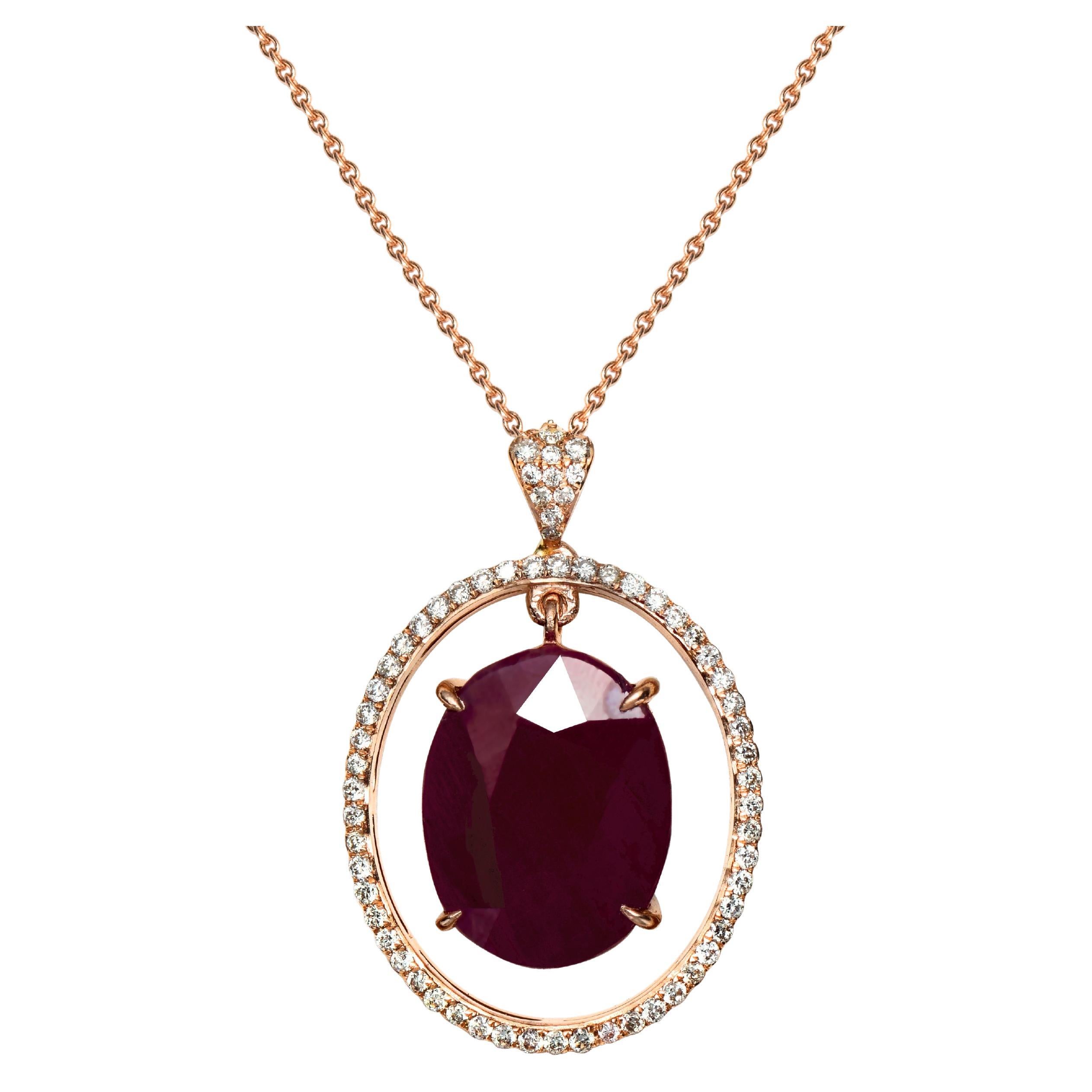 *NRP* IGI 14K 8.27 Ct Natural Unheated Ruby Antique Pendant Necklace For Sale at 1stDibs