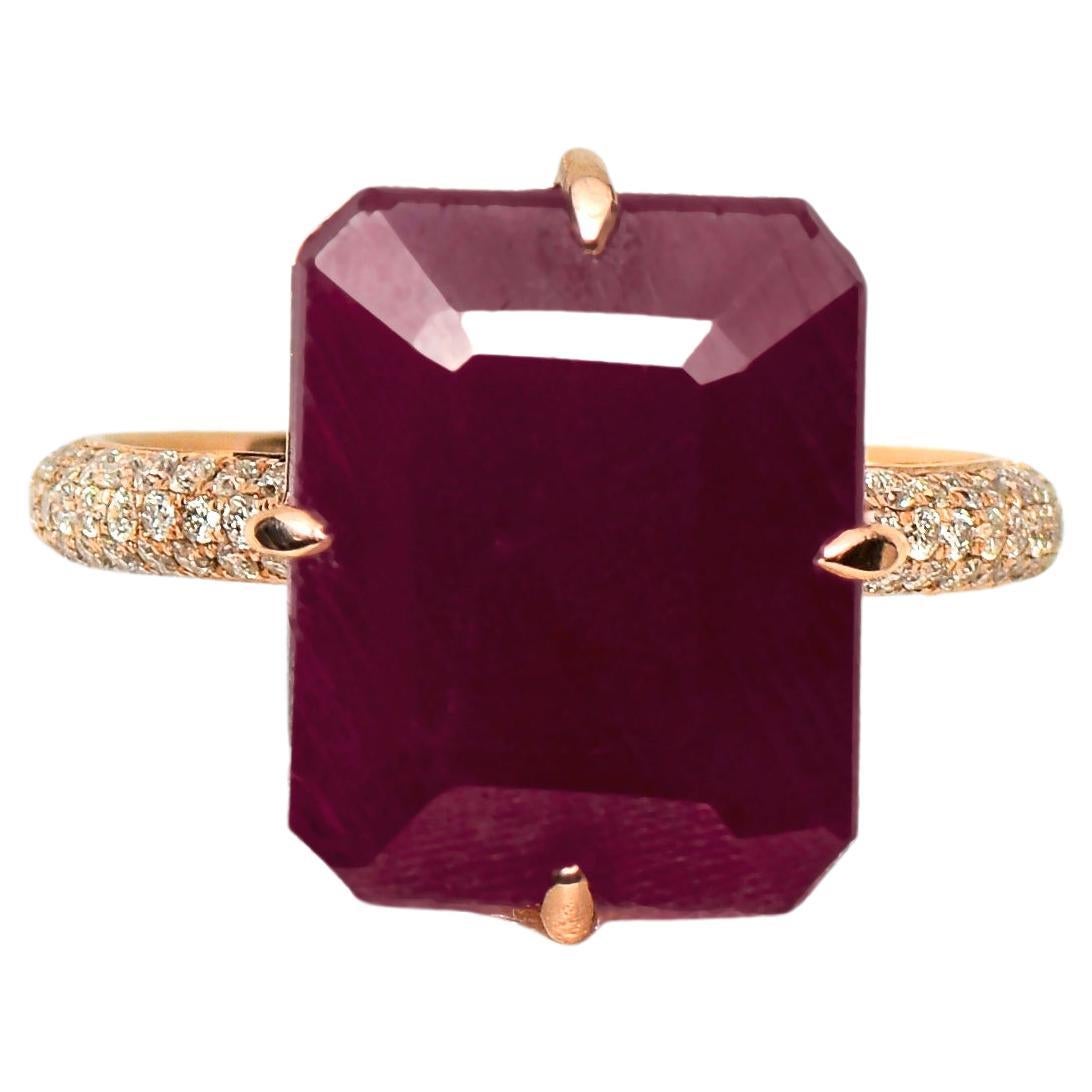*NRP* IGI 14k 9.83ct Natural Ruby and Diamonds Antique Art Deco Engagement Ring For Sale at 1stDibs