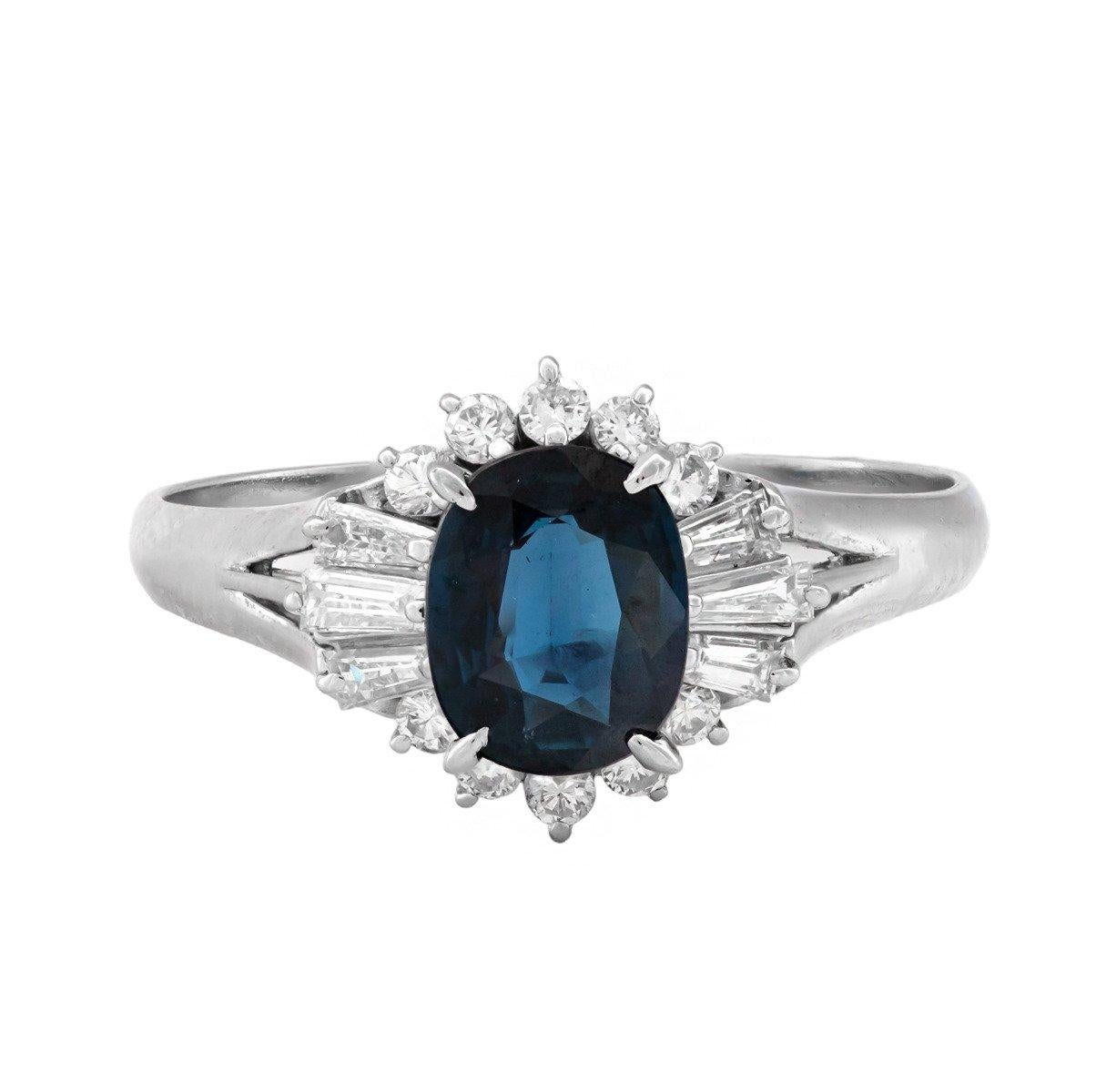 *NRP* PT850 1.10 Ct Blue Sapphire Antique Art Deco Engagement Ring For Sale at 1stDibs