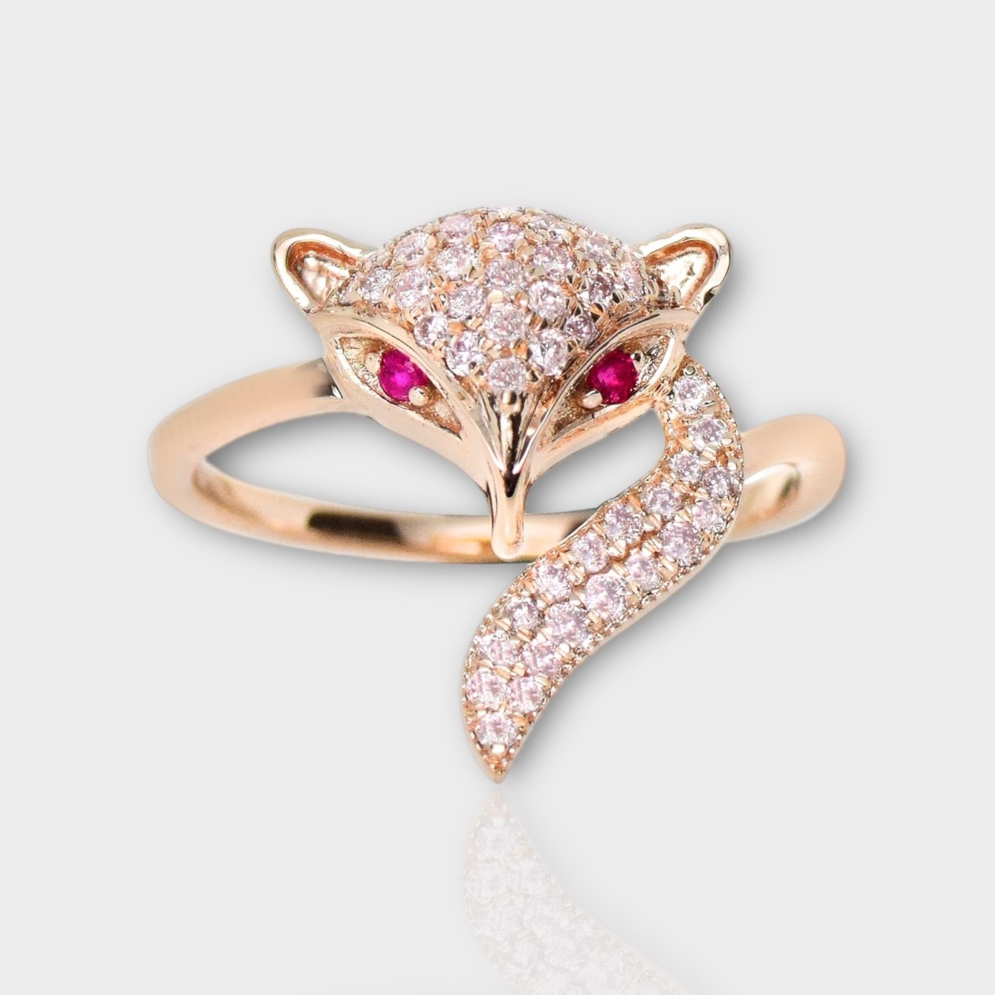 *NRP*14K 0.31 ct Natural Pink Diamonds Fox Design Antique Art Deco Ring ...