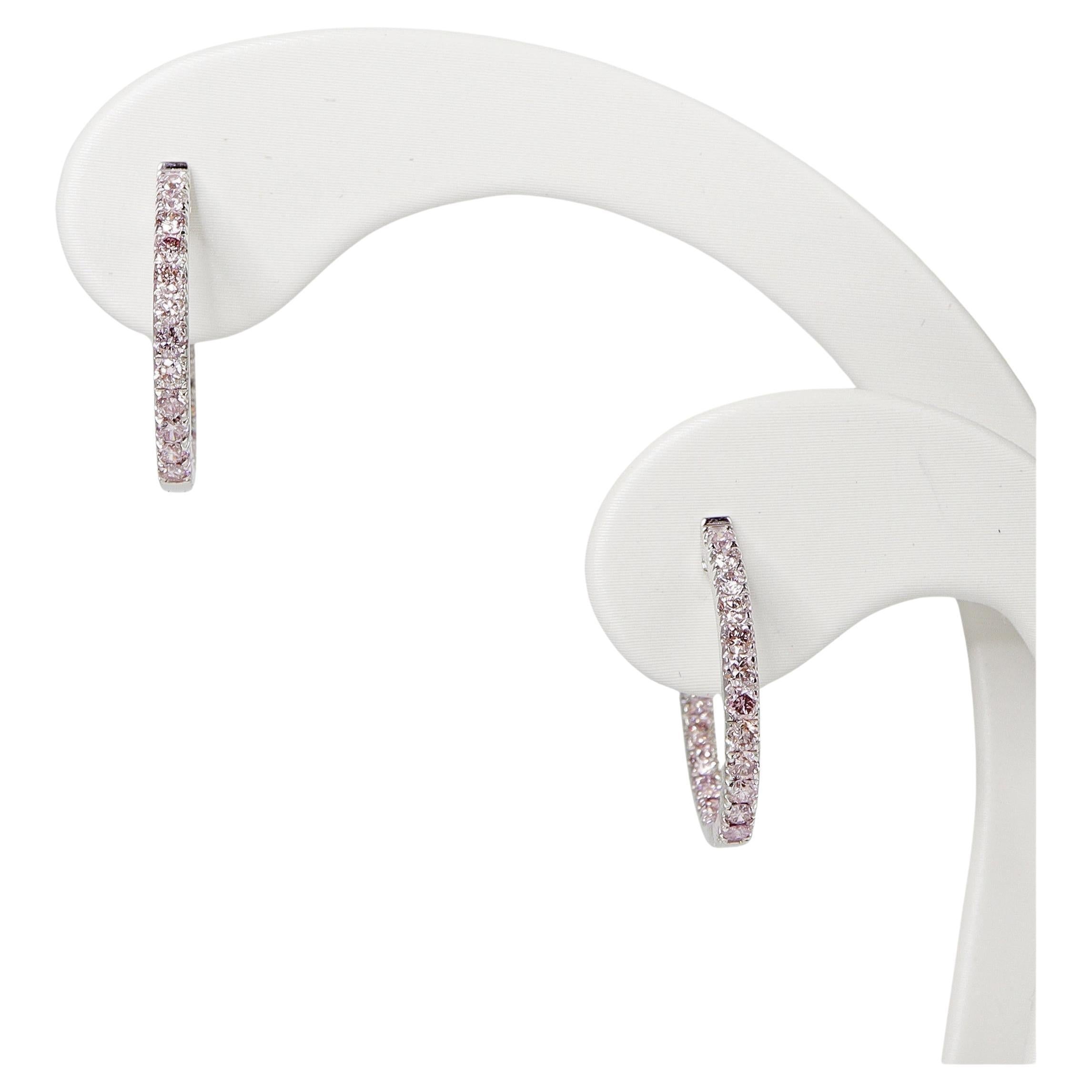 *NRP*IGI 14K 1.03 Ct Natural Pink Diamonds Hoop Design Earrings For ...