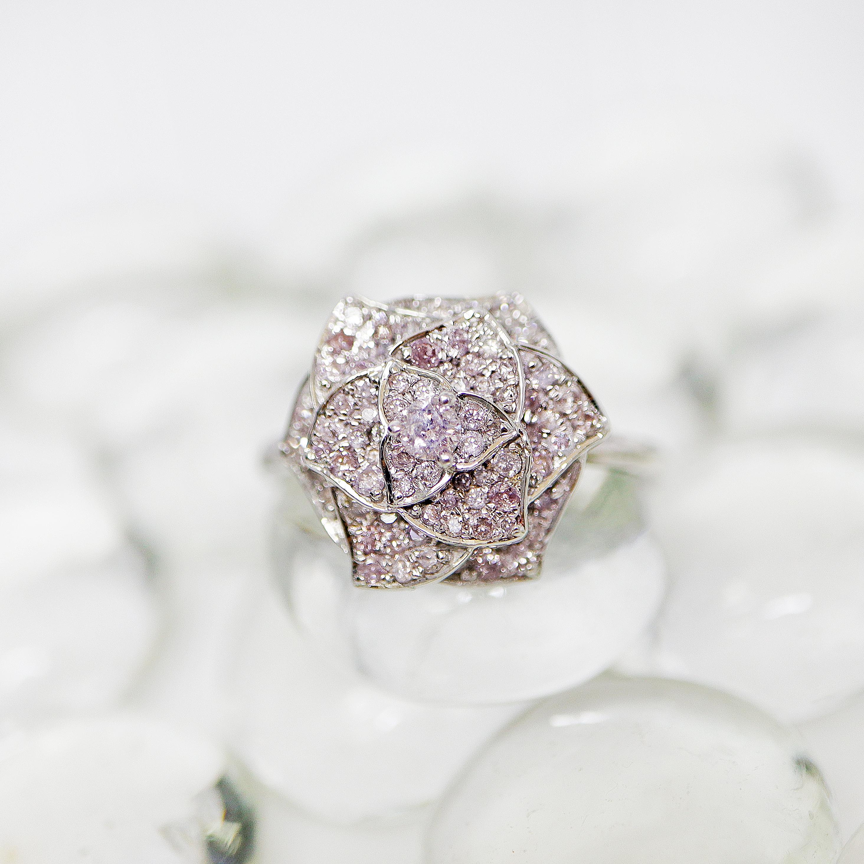 *NRP*IGI 14K 0.66 Ct Natural Pink Diamonds Rose Design Engagement Ring For Sale at 1stDibs