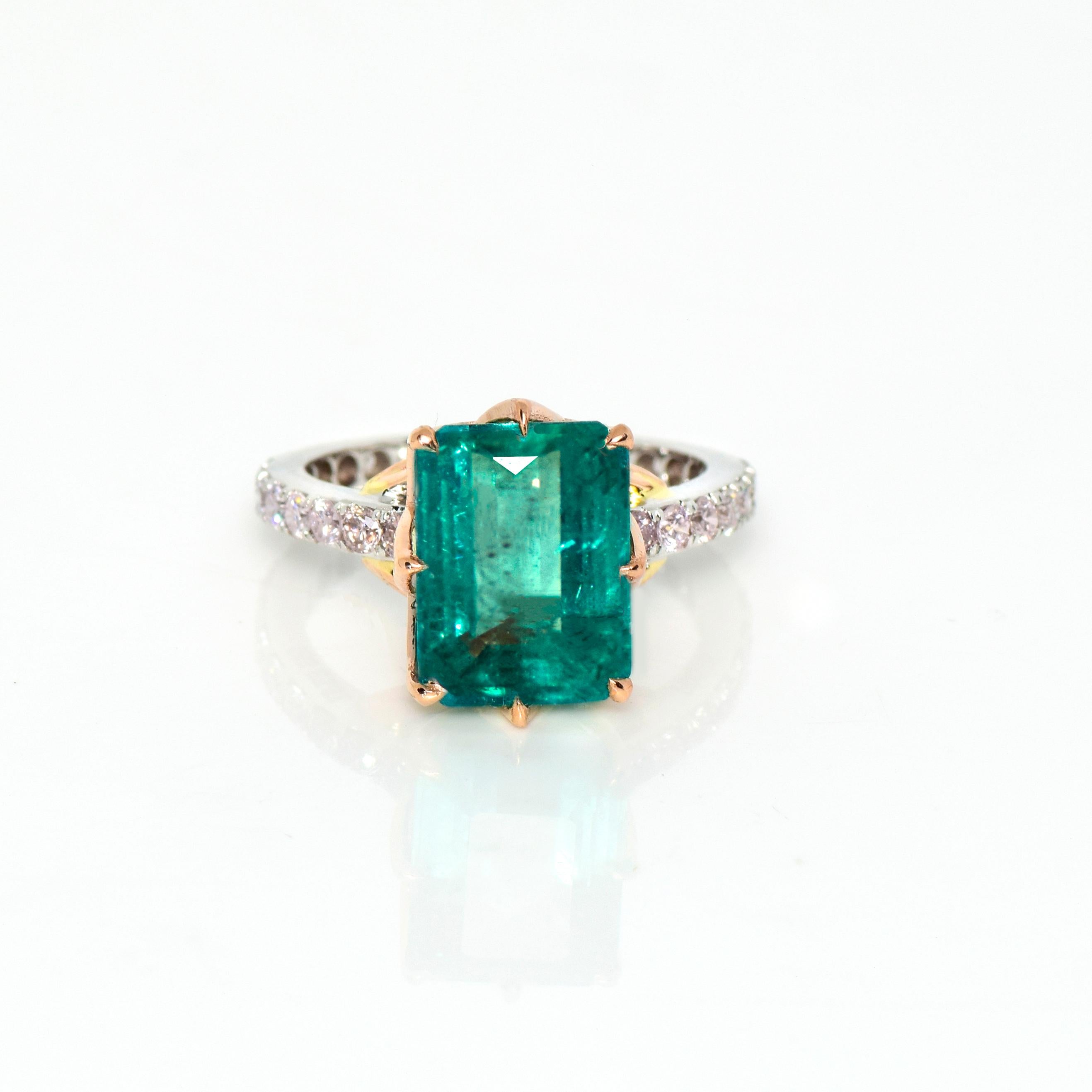 *NRP*IGI 14K 5.51 ct Natural Green Emerald&Pink Diamond Art Deco ...