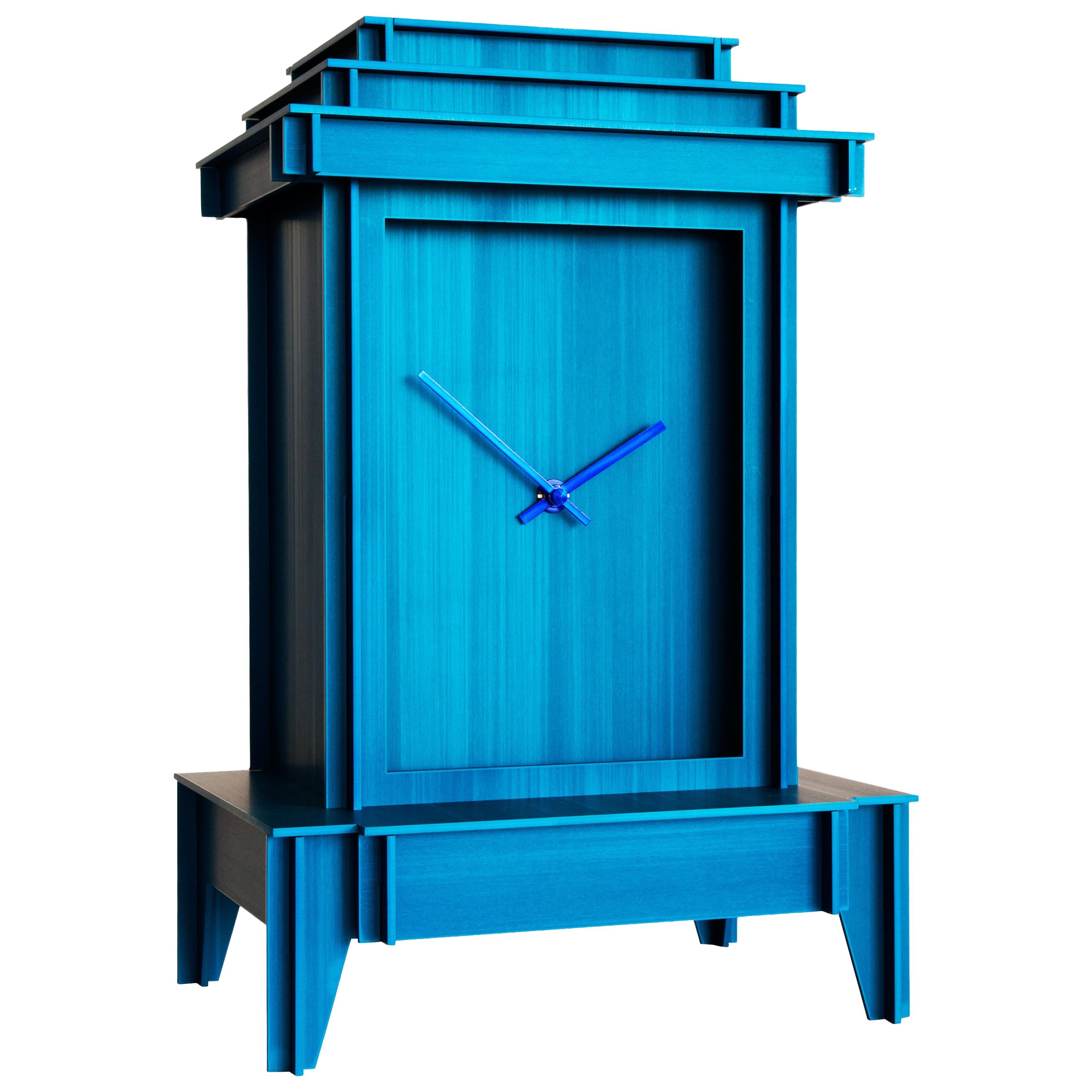 1980s Blue and Yellow Metal Desk Clock by Time Square For Sale at 1stDibs