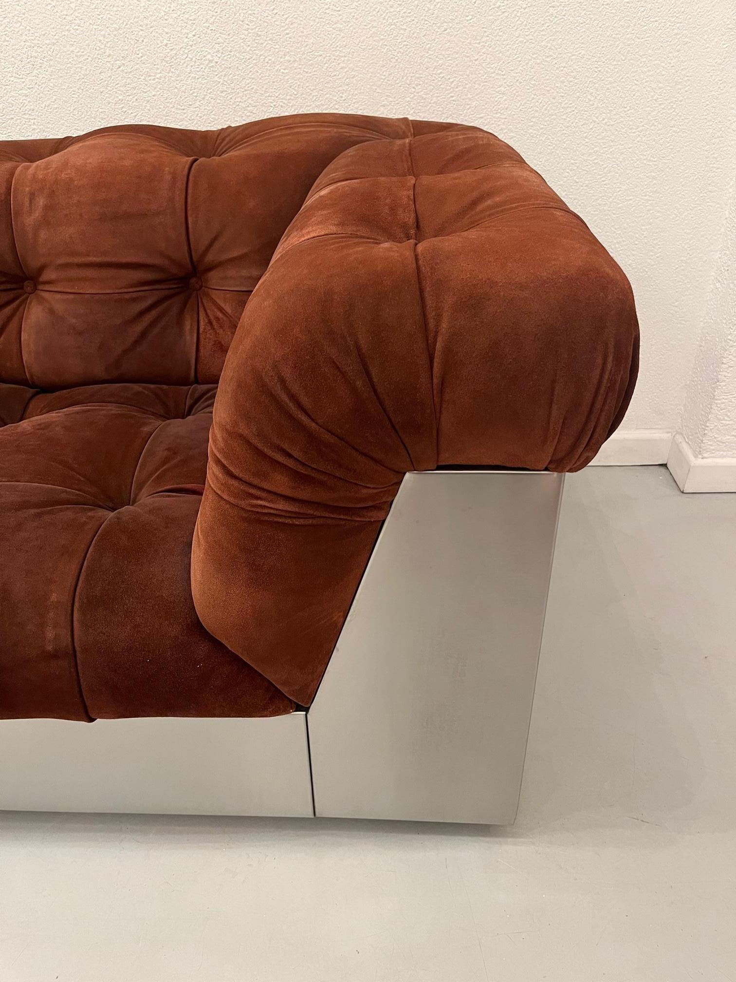Nubuck Leather and Steel Sofa by Giorgio Montani for Souplina, France ...