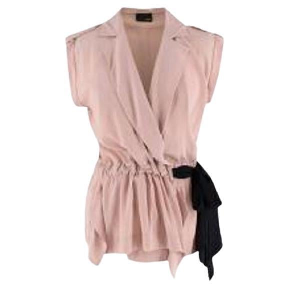 Nude Pink and Black Silk Ruffle Blouse For Sale at 1stDibs