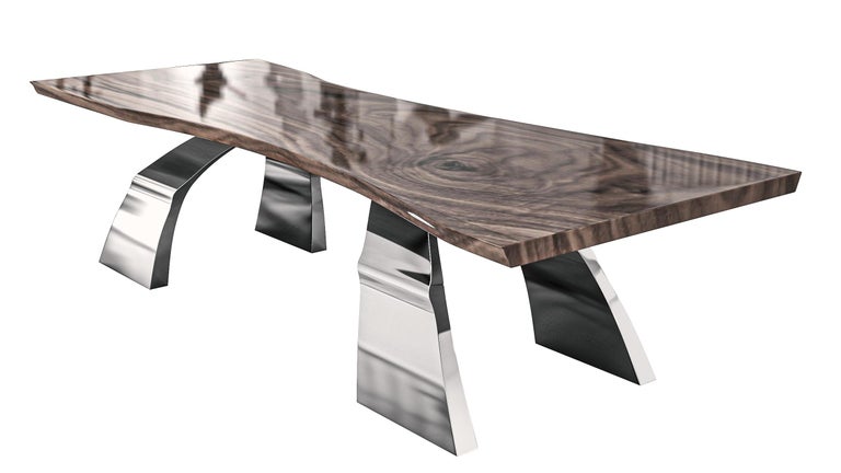 "Nuova Stradale" Dining Table with Stainless Steel and Walnut Top ...