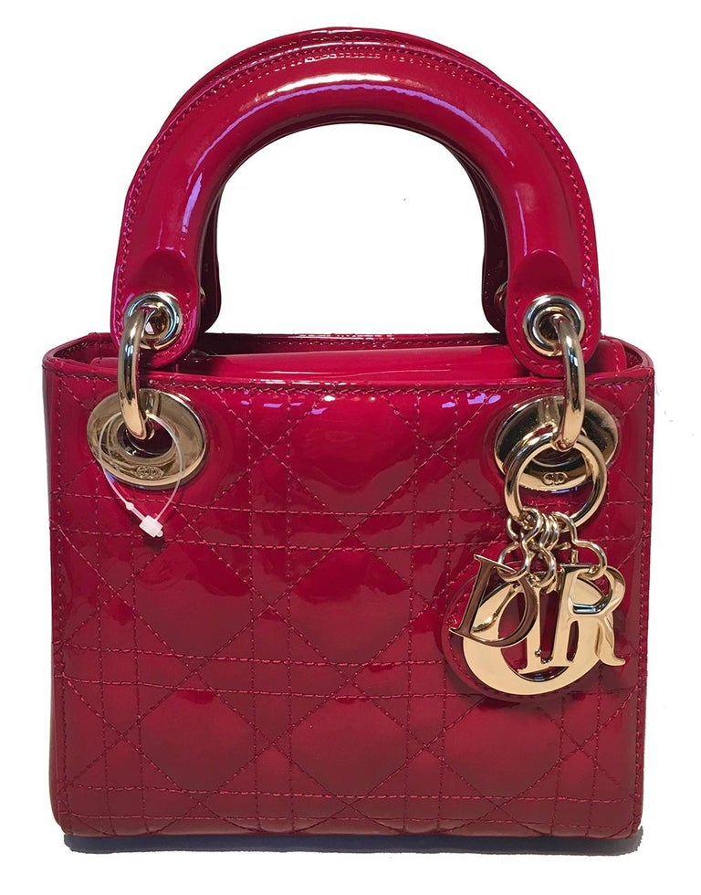 NWOT Christian Dior Red Patent Leather Mini Lady Dior Bag For Sale at ...