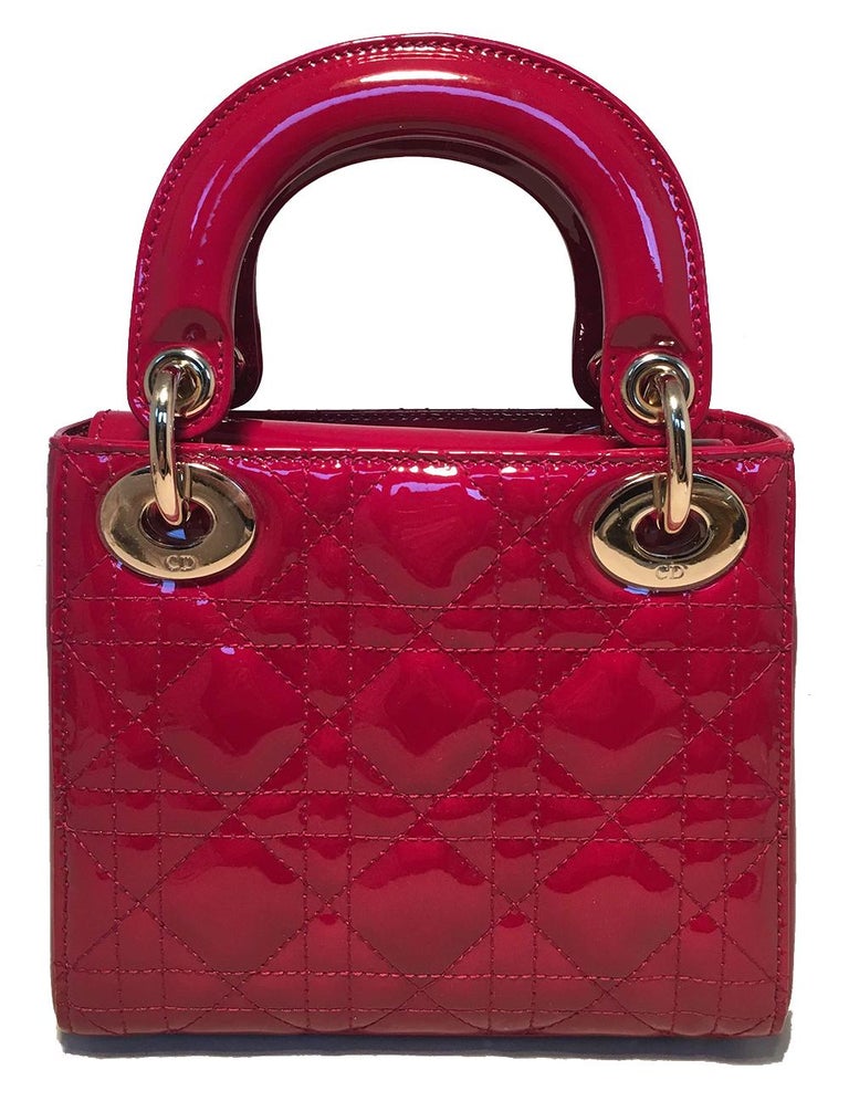 NWOT Christian Dior Red Patent Leather Mini Lady Dior Bag For Sale at ...