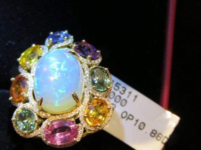 NWT $15,000 18Kt Large Gorgeous Fiery Opal Rainbow Sapphire Diamond ...