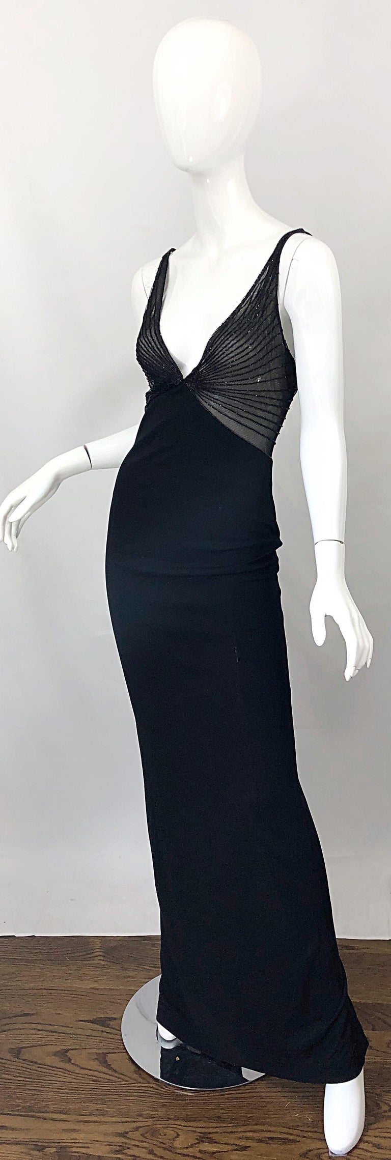 NWT 1990s Randolph Duke Couture Size 12 Black 90s Plunging Semi Sheer ...