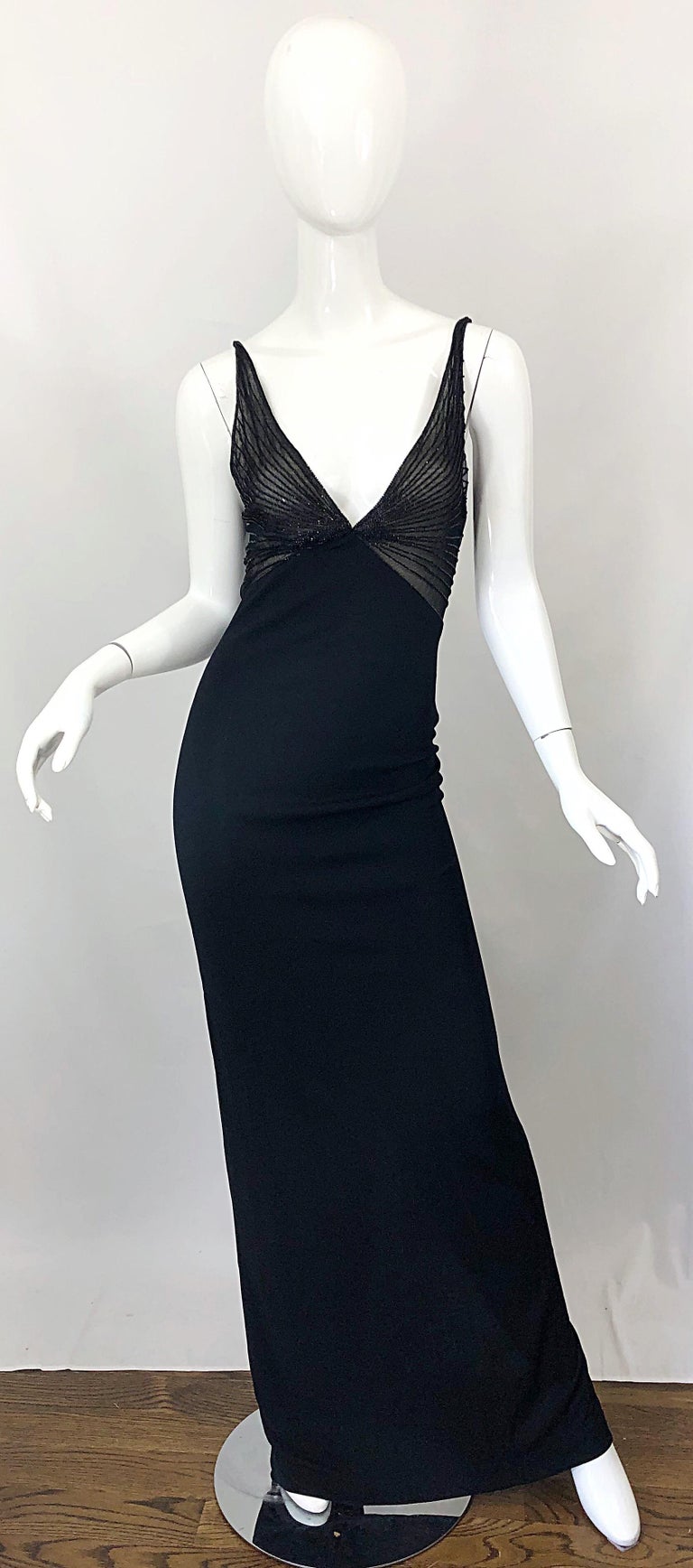 NWT 1990s Randolph Duke Couture Size 12 Black 90s Plunging Semi Sheer ...