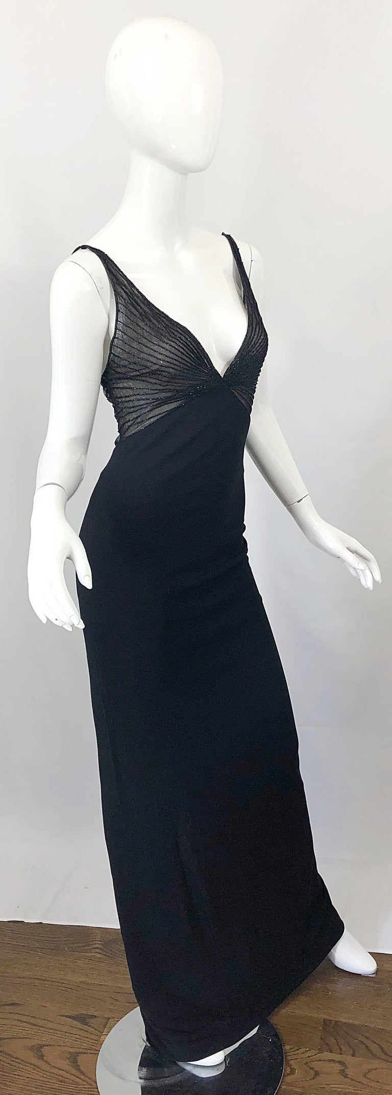 NWT 1990s Randolph Duke Couture Size 12 Black 90s Plunging Semi Sheer ...
