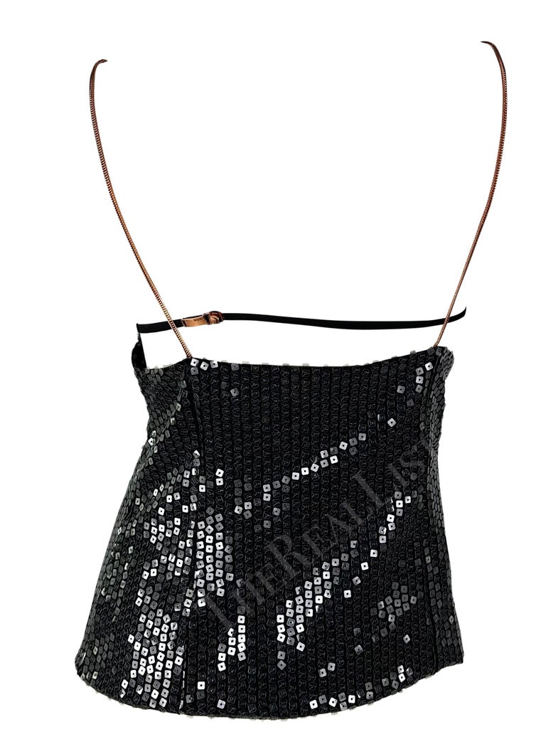 NWT 1999 Gianni Versace Black Sequin Backless Tank Top For Sale at 1stDibs